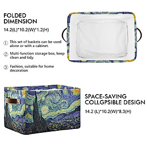 ALAZA Van Gogh Starry Night Large Storage Basket with Handles Foldable Decorative 1 Pack Storage Bin Box for Organizing Living Room Shelves Office Closet Clothes
