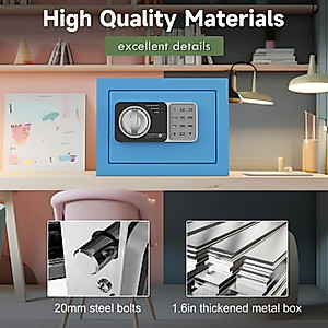 PATRON small safe box with key，mini safe for money，small coin safes for home with code，little jewelry lock box for kids，Wall or Cabinet Safe for personal items，0.236 Cubic Feet Blue