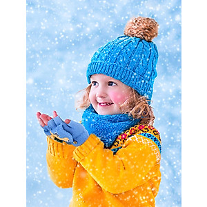 Bencailor 3 Pair Convertible Mittens Kids Knitted Warm Fingerless Gloves Toddler Cartoon Gloves with Mitten Cover for Boy Girl (Blue, Navy, Gray, Dinosaur)