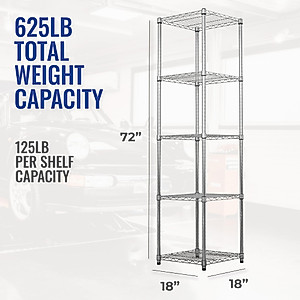 SafeRacks - NSF Certified Storage Shelves, Zinc, Heavy Duty Steel Wire Unit with Wheels and Adjustable Feet, Garage or Bakers Rack, Kitchen, Pantry Shelf - (18"x18"x72" 5-Tier) (Silver)