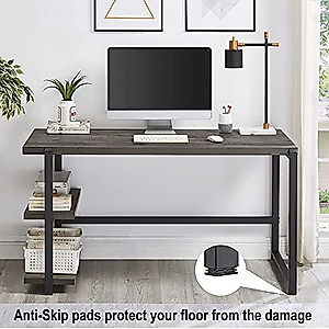 EXCEFUR Computer Desk with Shelves, 55 inch Industrial Work Desk for Home Office, Rustic Wood and Metal Study Writing Table, Grey