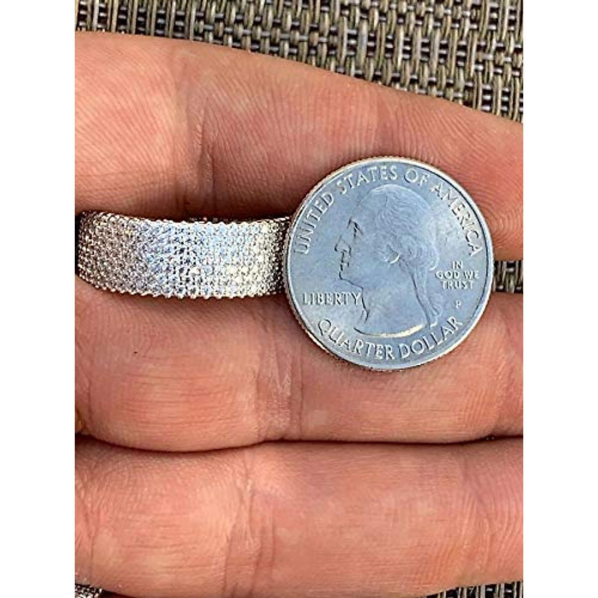 HarlemBling Real Solid 925 Silver - His Or Hers Micropave Ring - Wedding Band Or Pinky Ring Looks Nice On Anyone - Iced Out Eternity Hip Hop Band (7)