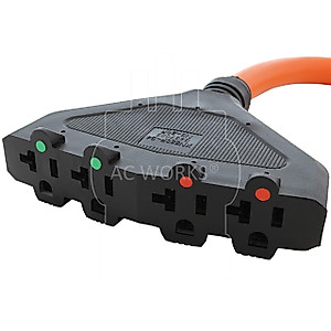 AC WORKS L14-20P 20Amp 4-Prong Generator Locking Plug to (4) NEMA 5-15/20R Household Connector (Orange-1.5FT)