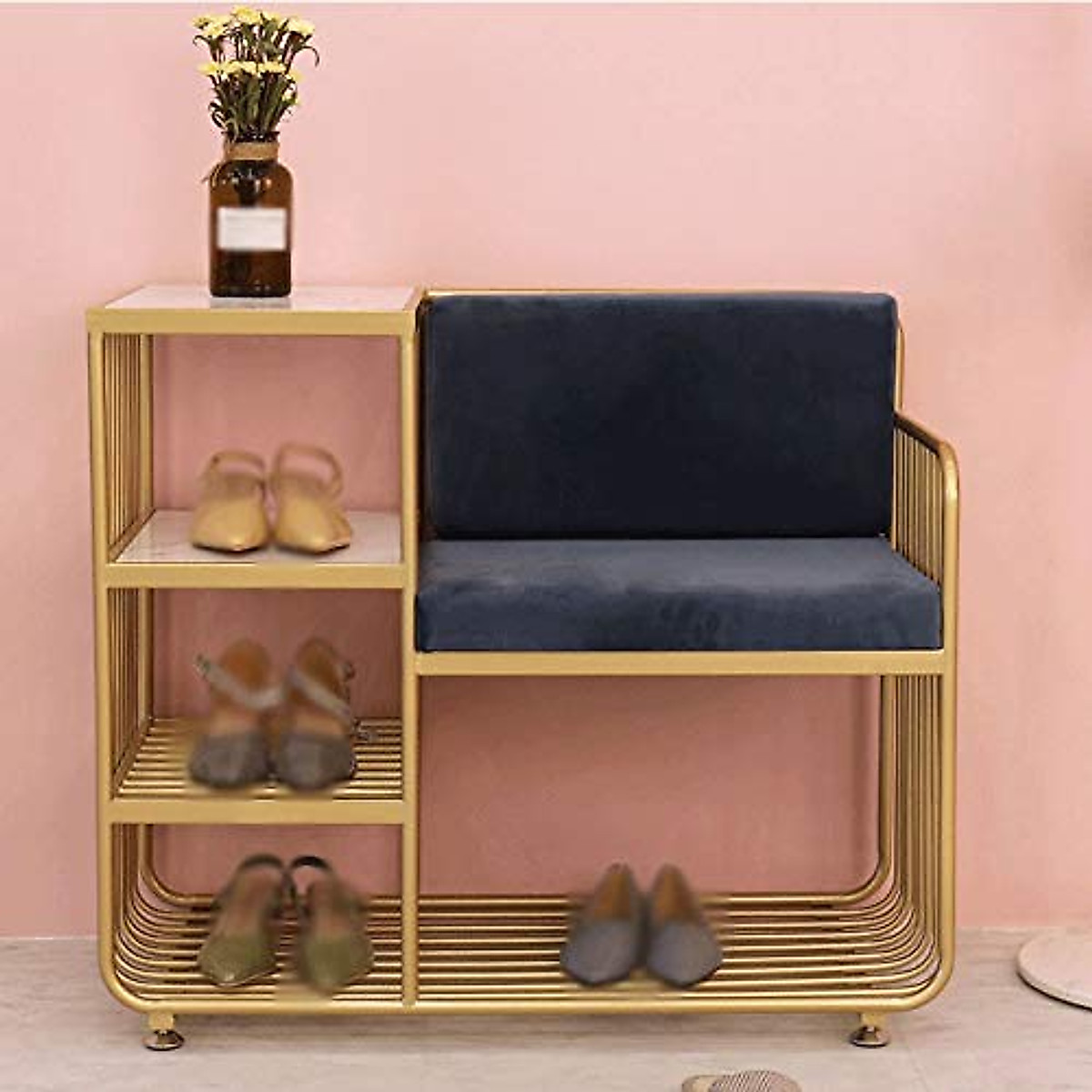 TAZSJG Creative Shoe Bench with 4 Layer Shoe Rack Backrest Chairs Combination Seatable Shoe Cabinet Storage Stool