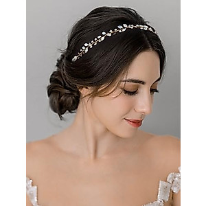 SWEETV Leaf Wedding Headpieces for Bride Opal Bridal Headband with Crystal Women Handmade Wedding Hair Accessories