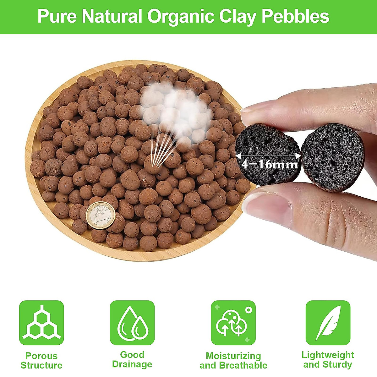 Riare 2 LBS Organic Expanded Clay Pebbles for Plants- 4mm-16mm Natural Leca Balls Lightweight Hydroponic Clay Pebbles Aggregate for Indoor Plants, Hydroponic Growing, Plants Drainage, Aquaponics