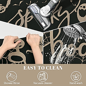 2 Pcs Halloween Kitchen Rugs Mat, Personalized Ghost Bat Horror Black Area Rug Set of 2 Washable, Non-Slip Absorbent Cartoon Boo Spooky Kitchen Mats Cushioned Anti Fatigue, 17'' x 47'' + 17'' x 30''