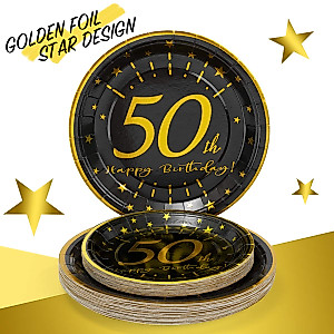 HOMIX 50th Birthday Plates and Napkins and Cups Sets Serves 30, 9" Dinner Paper Plates 7" Dessert Paper Plates 9 oz Cups 3 Ply Napkins 50th Birthday Party Supplies and Decorations for Men and Women