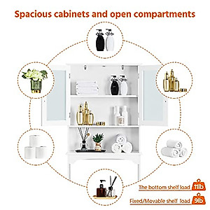 Yaheetech Over The Toilet Storage Cabinet with Double Tempered Glass Doors and Adjustable Shelf, Freestanding Bathroom Storage Rack, 66 Inches Height