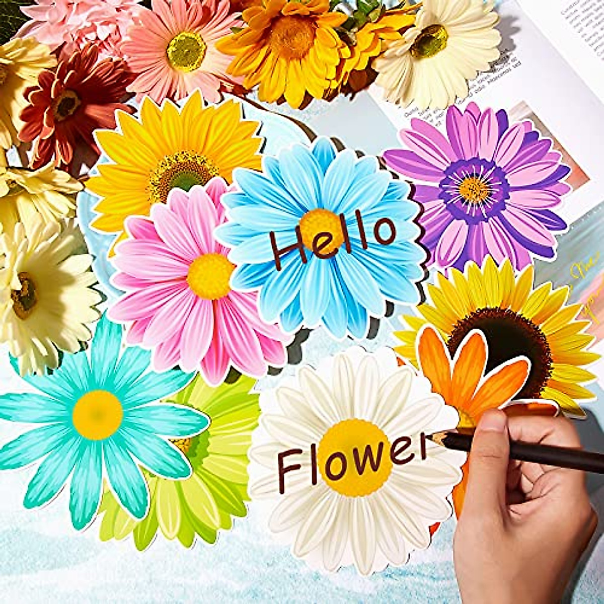 63 Pieces Sun Flower Cutouts Creative Springtime Flowers Wall Decals Bulletin Board Set Paper Flowers Decorations for Wall Summer Bulletin Board Decorations for Classroom School Birthday Party