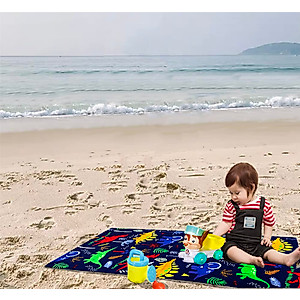 YIFONTIN Beach Towel for Kids, Velour Blanket Throw 24x48 inches 100% Cotton for Bath Swim Camping, Dinosaur.