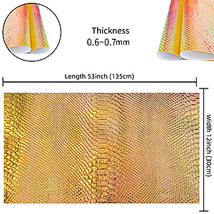 HYANG Holographic Embossed Snake Dark Gold Leather Sheets 1 Roll 12"X53"(30cmX135cm), The Leather Very Suitable for Leather Earrings, Bows, Handbag ，Sewing ，Crafts Making