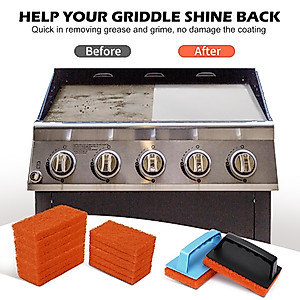 Hhome Griddle Cleaning Kit 16 Piece for Blackstone Flat Top, Grill Cleaning Accessories Tool, Easy Clean on Hot or Cold Surfaces, 14 Cleaning Pads and 2 Handles