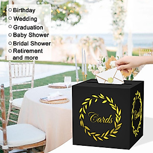 Black Card Box for Party, 8.7" Leaf Gold Foil Design Gift Cards Receiving Box Holder for Wedding, Bridal Shower, Graduation, Birthday, Retirement, Baby Shower, Anniversaries Party Decorations