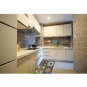 Kuizee Kitchen Rug Kitchen Mat Mexican Talavera Block Ethnic Folk Ornament Majolica Colorful Bathroom Rug Hallway Entry Rugs Non Slip Soft Water Absorbent 39×20 Inch