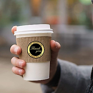 Mercei Thank You Stickers with Black Background and Wide Matte Gold-foil Ring; 4 Elegant Handwriting Font Designs; 500 pcs Classic Round Adhesive Labels per Roll; Wide for Personal and Business Use