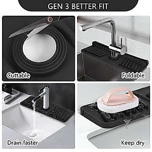 Dimber Sink Splash Guard, Kitchen Sink Splash Guard with 5 Drains, Faucet Mat for Kitchen Sink 17.4”x5.5”(Black,1-Pack)