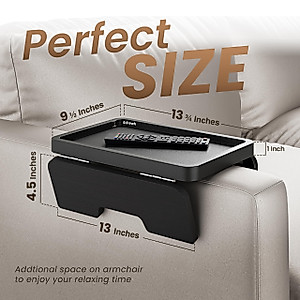 HOLANA Acacia Wood Sofa Armrest Tray -Double Hinge Sofa Arm Tray Table Clip - Couch Arm Table - Wooden Side Tables for Small Spaces for Eating and Drink (Classic, Black)