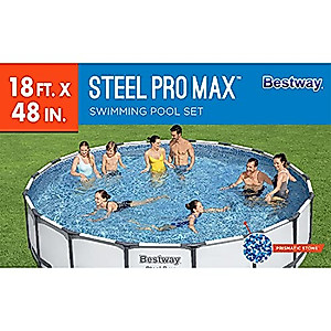 Bestway Steel Pro MAX 18 Foot x 48 Inch Round Metal Frame Above Ground Outdoor Swimming Pool Set with 1,000 Filter Pump, Ladder, and Cover