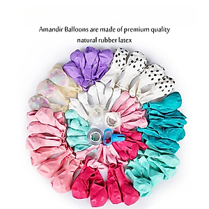 Amandir 152pcs Surprise Party Balloons Garland Arch Kit, Rose Red Aqua Blue White Polka Dots Confetti Latex Balloon for Spa Girls Surprise Birthday Baby Shower Decorations Supplies & 4 Balloon Tools