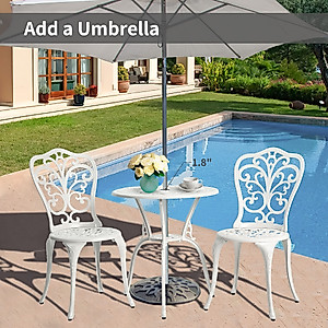 HOMEFUN Bistro Table and Chairs Set of 2 Outdoor -3 Piece Outdoor Patio Set, Butterfly Pattern Cast Aluminum Patio Bistro Set for Garden Balcony, Durable Rust All - Weather Resistance (White)
