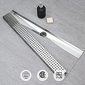 SaniteModar 24 inch Linear Shower Drain with Removable Square Hole Panel by Using Brushed 304 Stainless Steel Process, Linear Drain Equipped with Adjustable Feet and Hair Strainer
