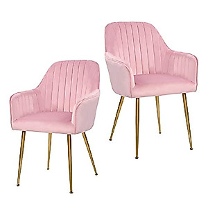 thksbought Set of 2 Velvet Dinning Chairs, Upholstered Accent Chairs with Gold Plating Legs for Living Room Chairs(Pink)