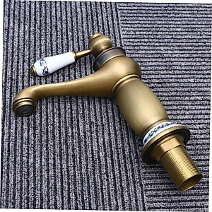 Angoily Bathroom Accessories Kitchen Water Sink Faucet Porcelain Basin Faucet One Hole Bathtub Faucet Vintage Copper Faucet Hot and Cold Mixer Deck Mount Faucet Bathroom Faucet All Bronze