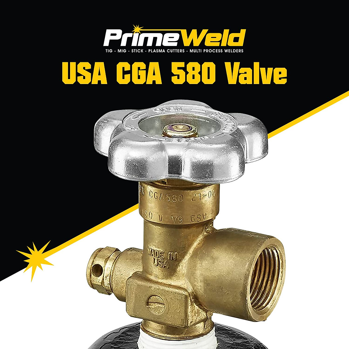 PrimeWeld 75% Argon 25% CO2 Bottle 80CF | DOT 3AA | USA CGA 580 Valve | Best Gas Blend for MIG Welding | Cylinders Full & Ready to Use