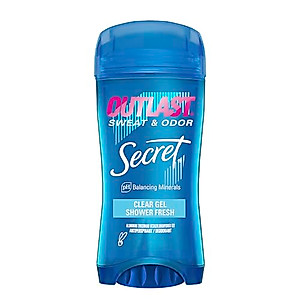 Secret Outlast Antiperspirant Deodorant for Women, Sweat & Odor Protection, PH Balancing Minerals, Clear Gel, Shower Fresh Scent, 2.6 oz