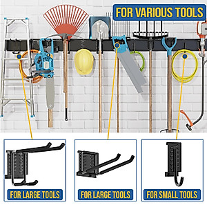 Volitaous 64Inch Garden Tool Organizer for Garage, Heavy Duty Garage Storage Rack, Adjustable 12PC Wall Hook for Yard Tool Organizer, Garden Tool Rack Max 400Lbs