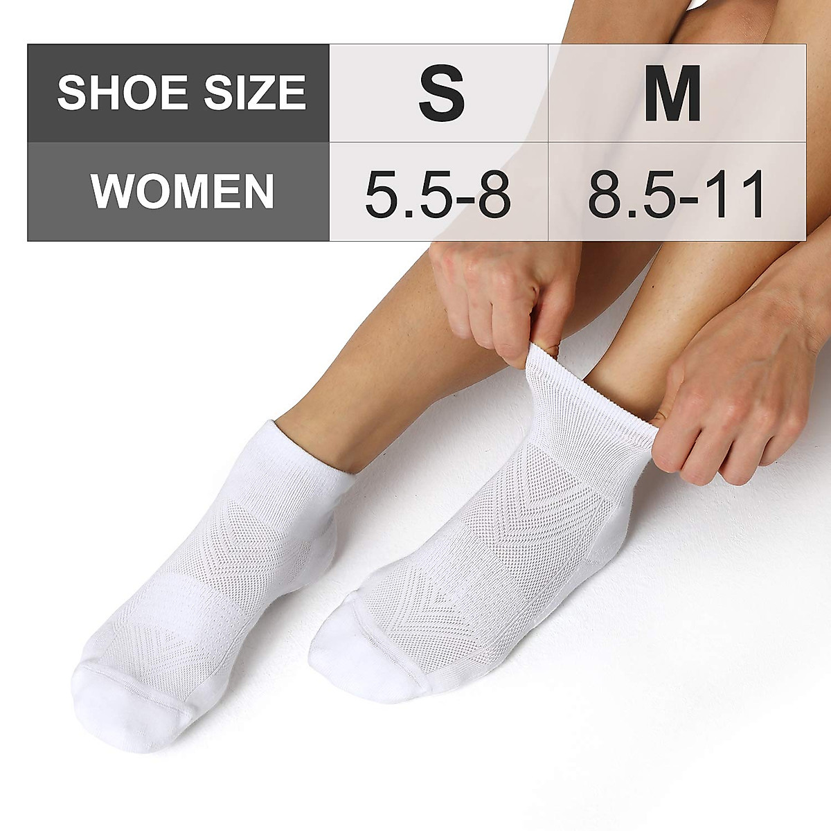 CelerSport 6 Pack Women's Ankle Socks with Cushion, Sport Athletic Running Socks, 6 Pair White, Small