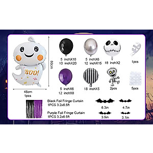 AIBIIN 87pcs Halloween Balloon Garland Arch Kit Halloween Party Balloons Halloween Balloons Decorations Purple Black Foil Fringe Curtain Halloween Spooky Birthday Baby Shower Backdrop Balloon Kit