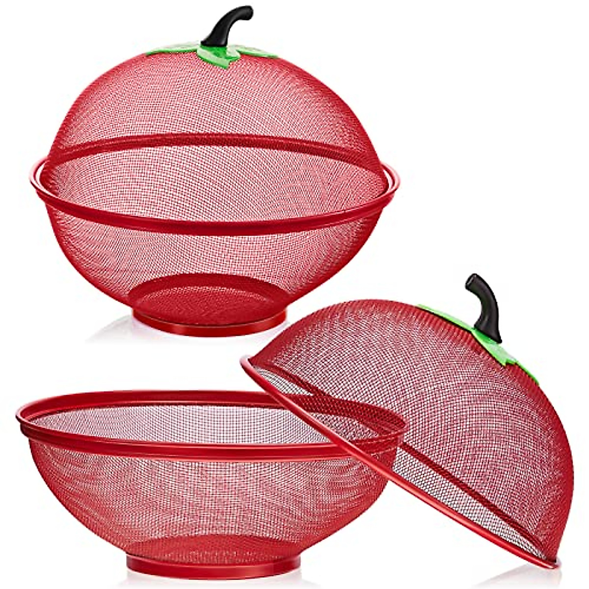 2 Pieces Apple Shaped Fruit Basket Red Metal Wire Mesh Holder Covered Fruit Bowl for Kitchen Counter Mesh Fruit Holder Fruits Storage Drain Basket Apple Basket Food Strainers for Banana Vegetables