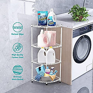 4 Tier Corner Wire Shelving Unit, Adjustable Wire Rack Shelving, Metal Wire Storage Shelves for Kitchen, Pantry, Laundry, Bathroom, Closet (12.6" D x 12.6" W x 32" H, White)