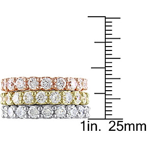 Abbie+Cleo 10 4/5 CT TGW Women's Cubic Zirconia Ring - Anillo de Mujer - 925 Sterling Silver - 3 tone Rose, Yellow and White Plated Sterling Silver - Eternity Band (Round Shape - Size 9)