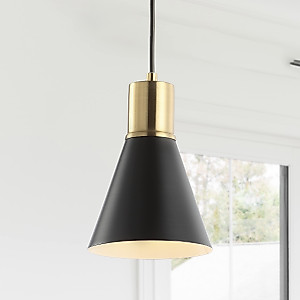 JONATHAN Y JYL6131A Apollo 6" Metal LED Pendant Contemporary Dimmable Adjustable Dining Room Living Room Kitchen Foyer Bedroom Hallway, Black/Brass Gold