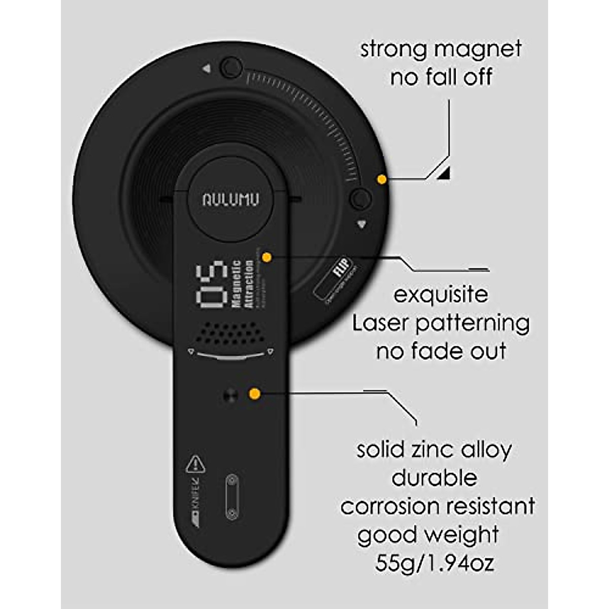Aulumu G05 [4-in-1] Mag Safe Phone Grip [2023 Unique Design], Removable 360° Adjustable Phone Kickstand with Box Opener, Compatible with iPhone 14&13&12 Series (Black)