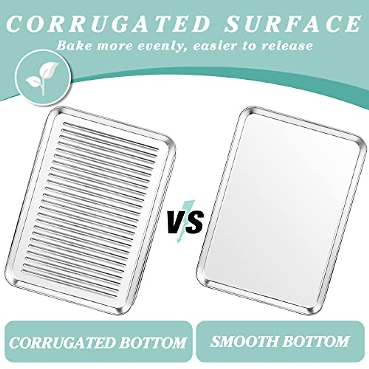 Baking Sheet Cookie Sheet Set of 2, Deedro Stainless Steel Baking Pan Professional Oven Tray Half Sheet Rectangle Size 17.3 x 12.3 x 1 Inch, Nontoxic & Rust Free & Dishwasher Safe