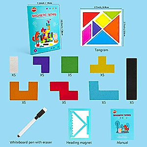 VATOS Puzzle Brain Teasers Magnetic Tangram Jigsaw Toys Magnet Drawing Board Intelligence Colorful 3D Russian Blocks Game STEM Educational Gift for Kids Boys Girl Age 3 4 5 6+ Year Old (47 Pcs)