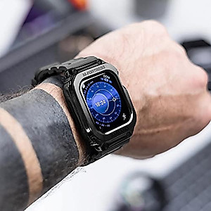 amBand Bands Case Compatible with Apple Watch 45mm, Moving Fortress Rugged Metal Bumper Men Tactical TPU Military Strap Protective Cover Accessories Compatible for iWatch 45 mm Series 9/8/7 Black