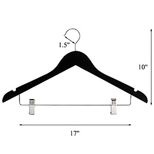 Tosnail 12-Pack Wooden Pants Clothes Hangers, Wooden Suit Hangers with Steel Clips and Hooks, Natural Solid Wood Collection Skirt Hangers, Standard Clothes Hangers - Black