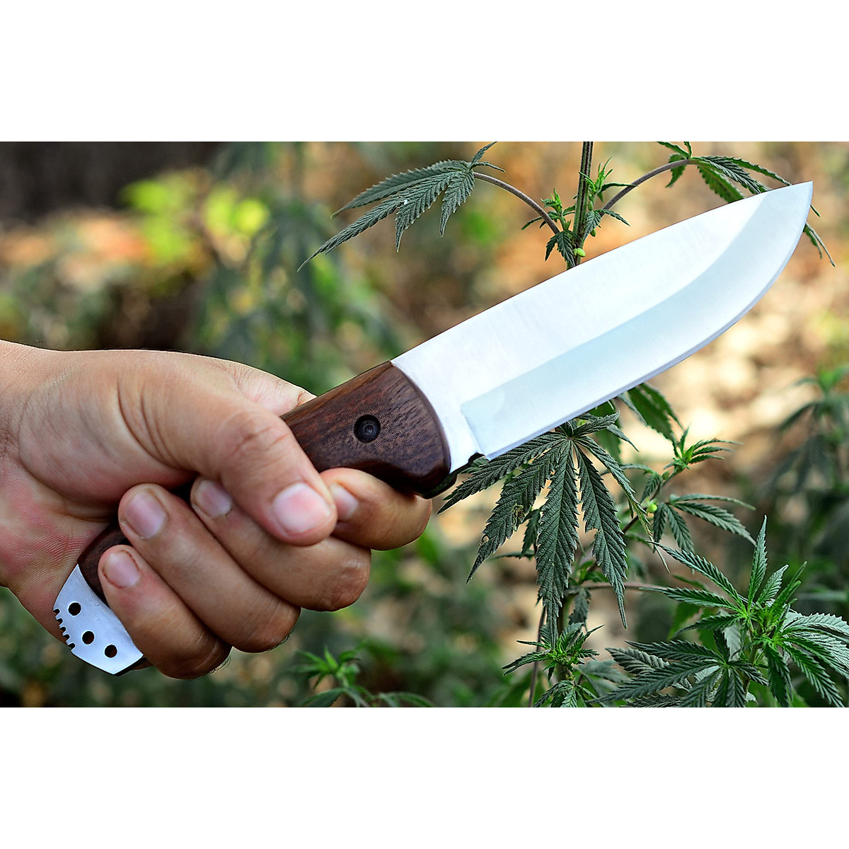 ALZAFASH Bushcraft Knife, Handmade Horizontal Carry Knife with Rosewood Handle, Hunting Knife with Holster, Tracker Knife With Sheath, High Carbon Steel Blade Knife