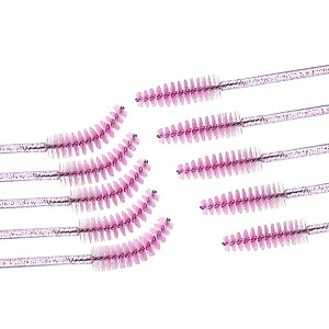 Elisel 100pcs Disposable Mascara Brushes with Container, Mascara Wands Makeup Brushes Applicators Kits for Eyelash Extensions and Eyebrow Brush (Crystal Pink)