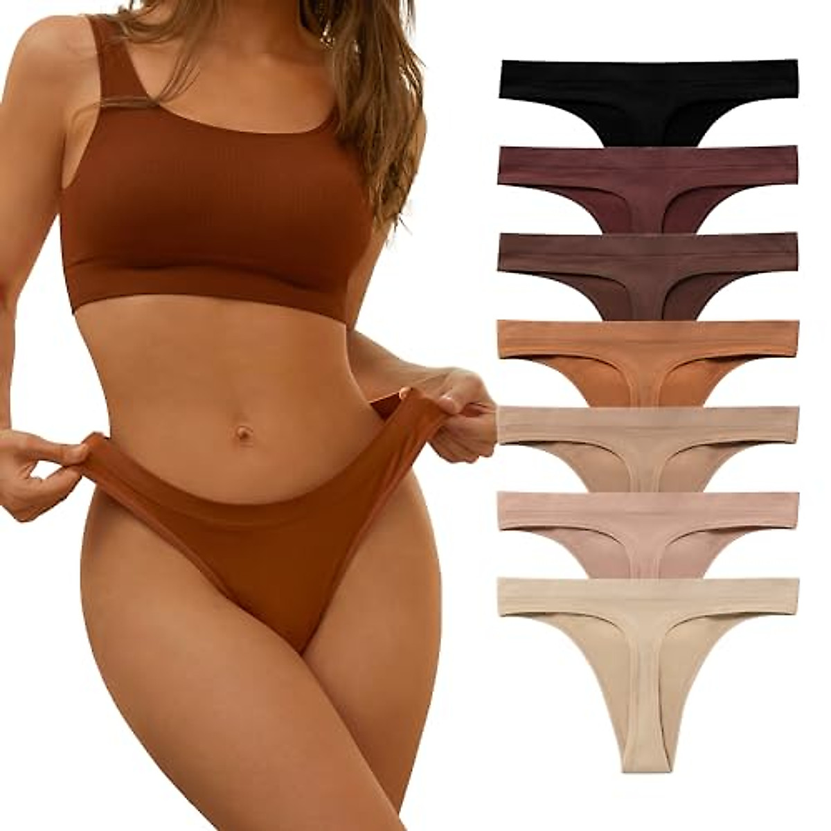 DEANGELMON Seamless Thongs for Women Comfortable Low Rise Underwear No Show Thong Panties Stretch Multiple Pack (7P1,S)
