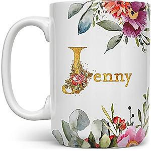 Custom Name Coffee Mug, Personalized Floral Cup, Gift for Her Women Friend Mom Bridesmaid Daughter