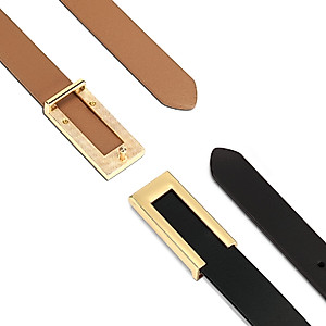 YooAi Womens Leather Belt Skinny Waist Belt for Dresses Jeans Pants with Gold Buckle black 105