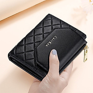 SUMGOGO Small Wallet for Women Leather Card Holder Case Bifold Zipper Coin Pocket Purse