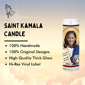 Celeb Prayer Candle Kamala Celebrity Candles - Funny Gift for Democrats - President Votive Glass Jar White Candle - Devotional Candles for USA - Handmade Soy Wax Candles