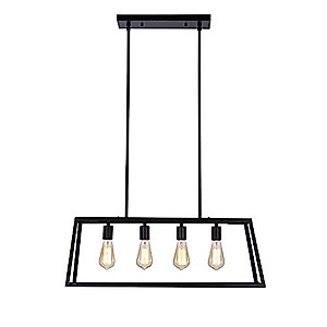 Amazon Brand – Stone & Beam Industrial Open Rectangle Frame Chandelier Pendant Light, LED Bulbs Included - 9.5 x 9.5 x 14.38 Inch, Matte Black